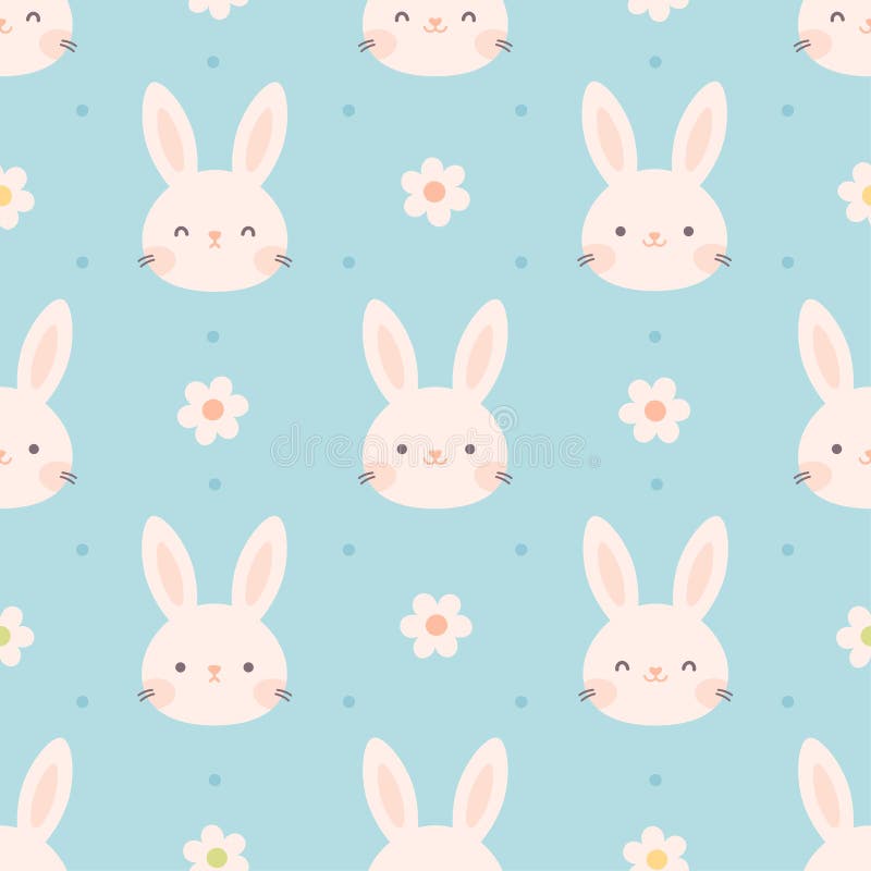 Seamless Pattern with Cute White Bunny and Flowers. Happy Easter, Hello ...