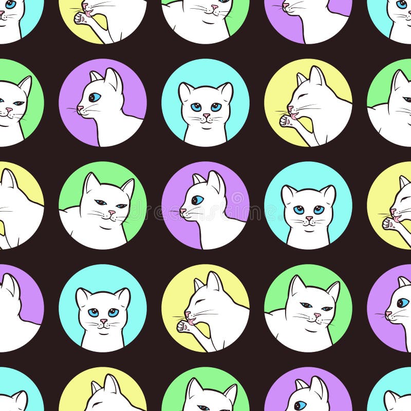 Seamless Pattern with Cute White Cats Stock Vector - Illustration of ...