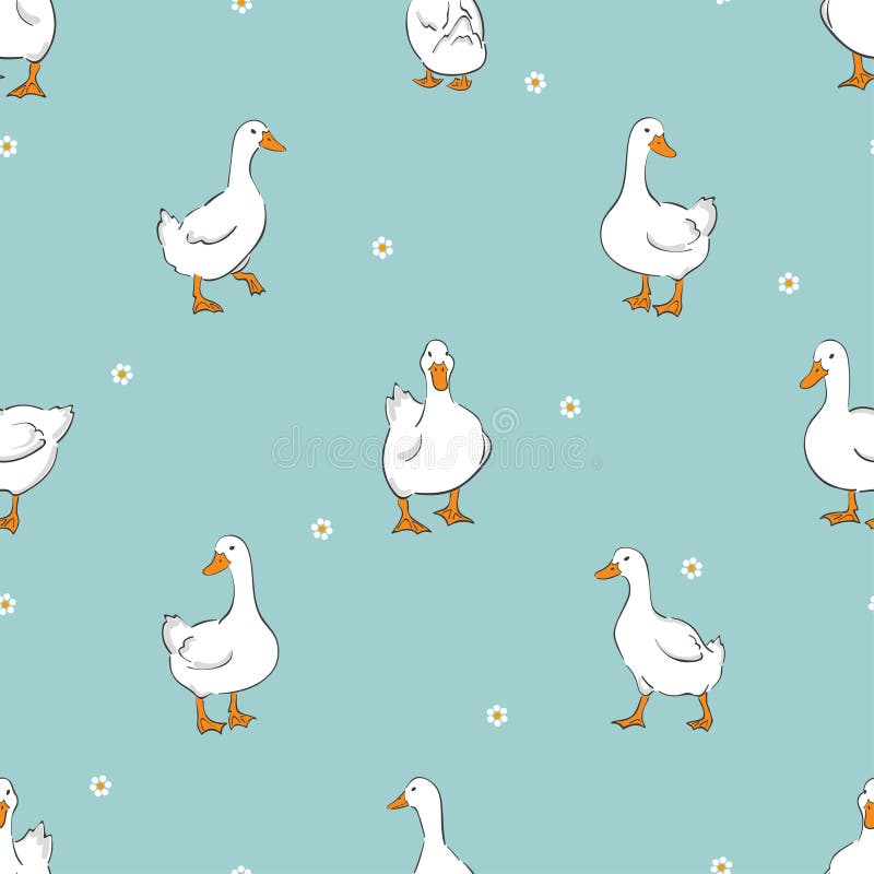 Seamless Pattern with Cute White Ducks. Vector Illustration Stock ...
