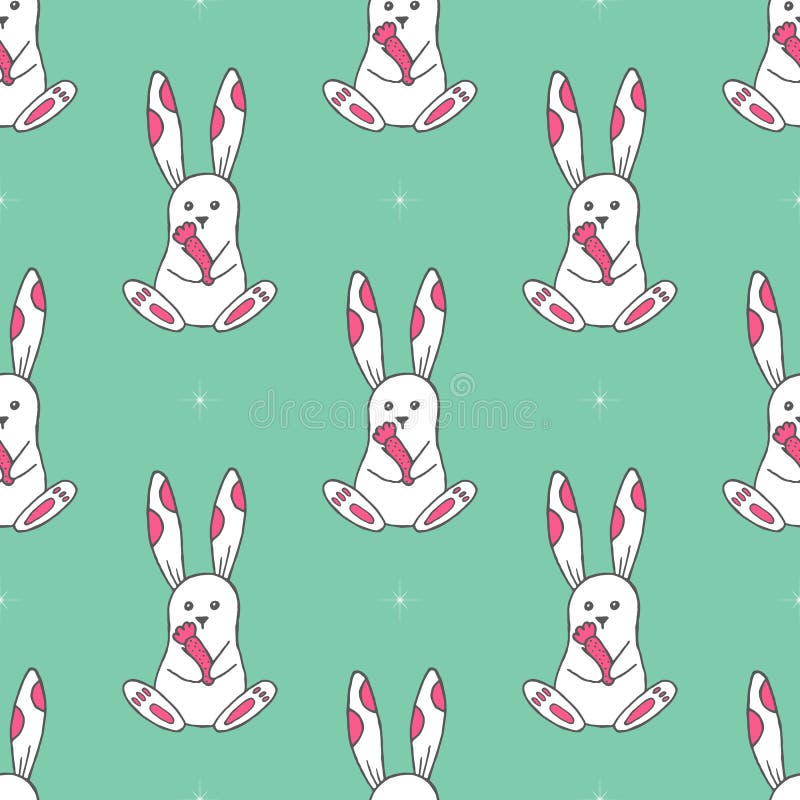 Seamless Pattern with Cute White Rabbits. Stock Illustration ...