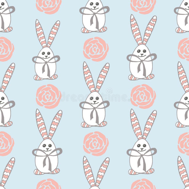 Seamless Pattern with Cute White Rabbits. Stock Illustration ...