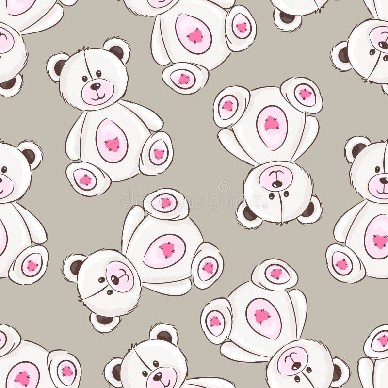 Seamless Pattern with Cute White Teddy Bears on Beige Background for Kids Design Stock ...