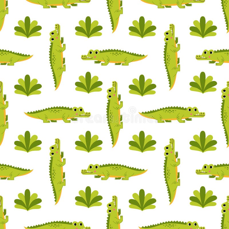 Seamless Pattern with Cute Wild Green Crocodiles Stock Vector ...