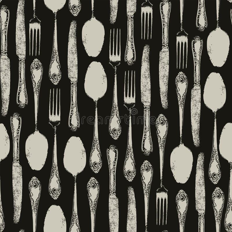 Seamless Pattern with Cutlery Fork Spoon and Knife Stock Vector ...