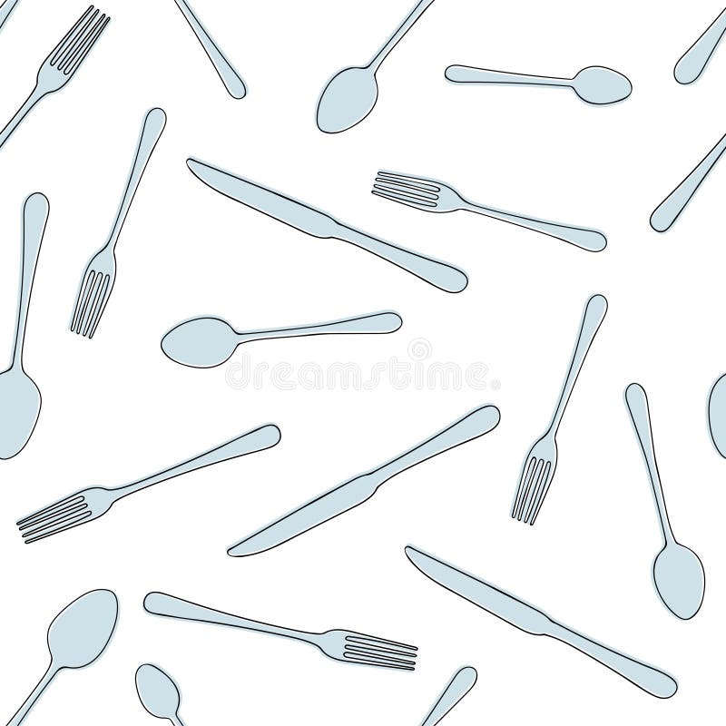 Seamless Pattern of Cutlery Knife, Fork, Spoon Vector Doodle Line Art ...