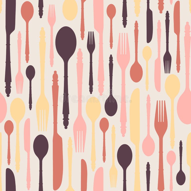 Seamless Pattern with Cutlery 2 Stock Vector - Illustration of knife ...