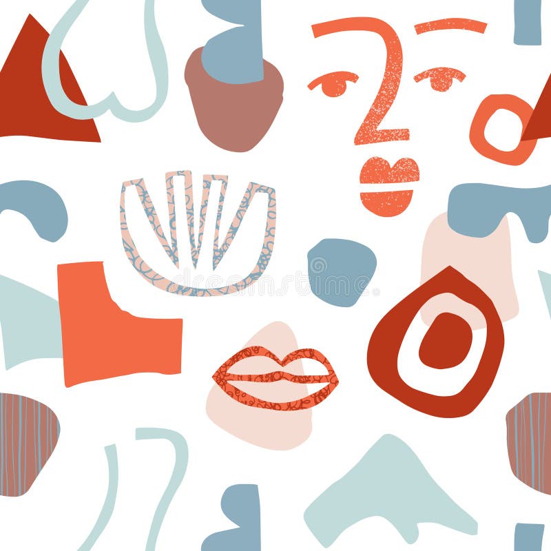 Seamless Pattern with Cutout Human and Geometric Shapes. Hand Drawn ...