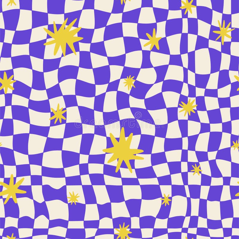 Seamless Pattern with Cyber Distorted Shape and Stars, Checkered ...
