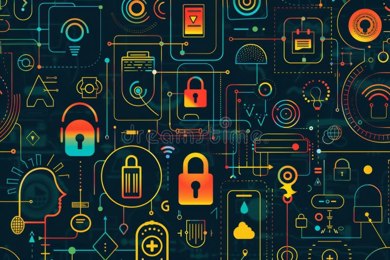 Seamless Pattern of Cybersecurity Graphics. Stock Illustration ...