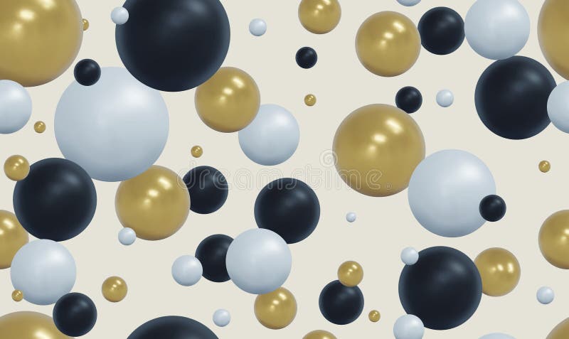 Seamless Pattern 3d Gold, Black and White Balls Vibrant Gradient Random ...