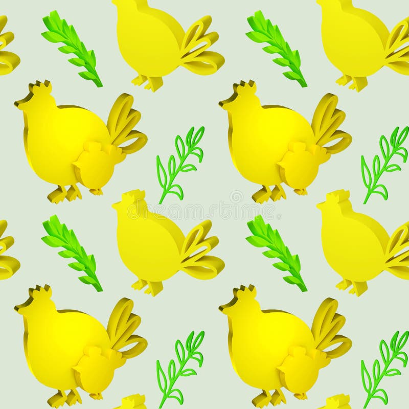 Seamless Pattern with 3d Illustration Yellow Chicken Stock Illustration ...