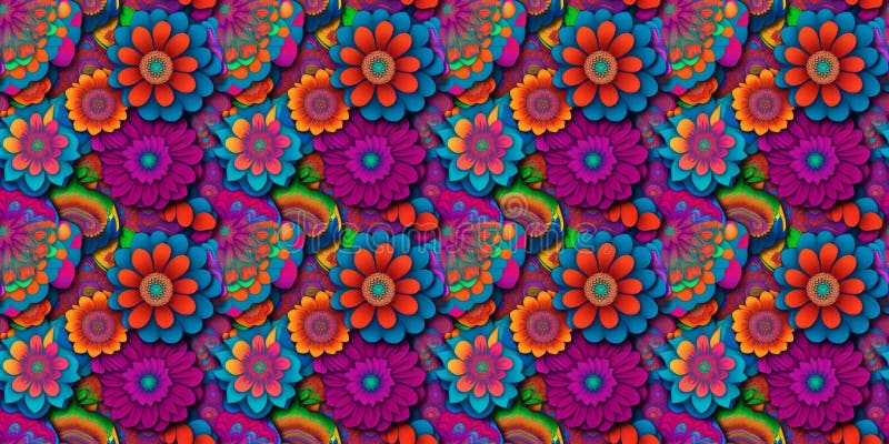 Seamless Pattern 3d Psychedelic Flowers Vibrant Colors Stock Photo ...
