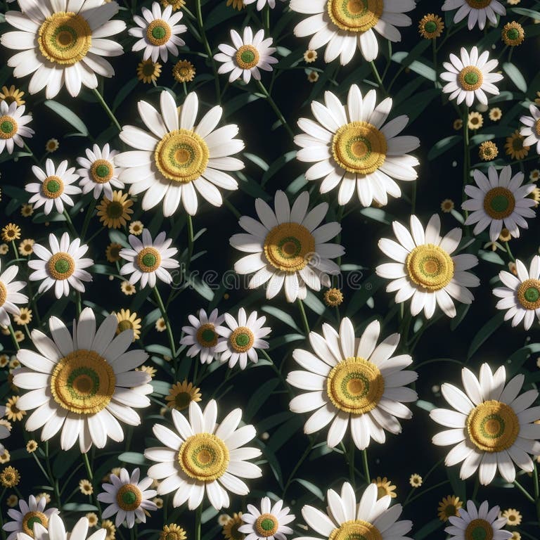 Seamless Pattern with 3d Realistic Daisy Flowers Illustration Design ...
