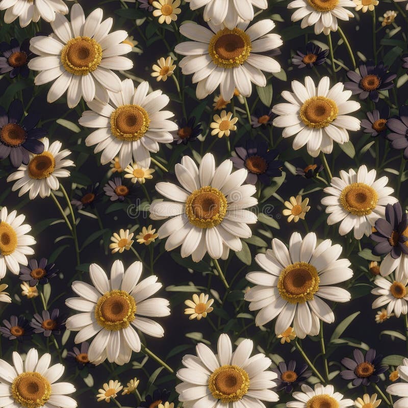 Cute Realistic Daisy Flowers Seamless Pattern Stock Illustration ...