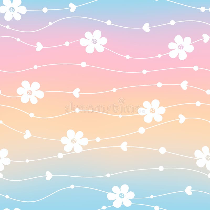 Seamless Pattern with Daisy Flower, and Wavy Line Design on Gradient ...