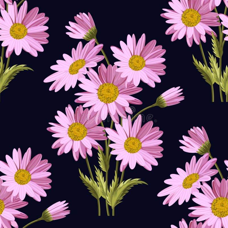 Seamless Pattern with Daisy Flowers Stock Vector - Illustration of ...