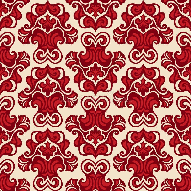 Red Seamless Flower Damask Pattern Stock Illustration - Illustration of ...