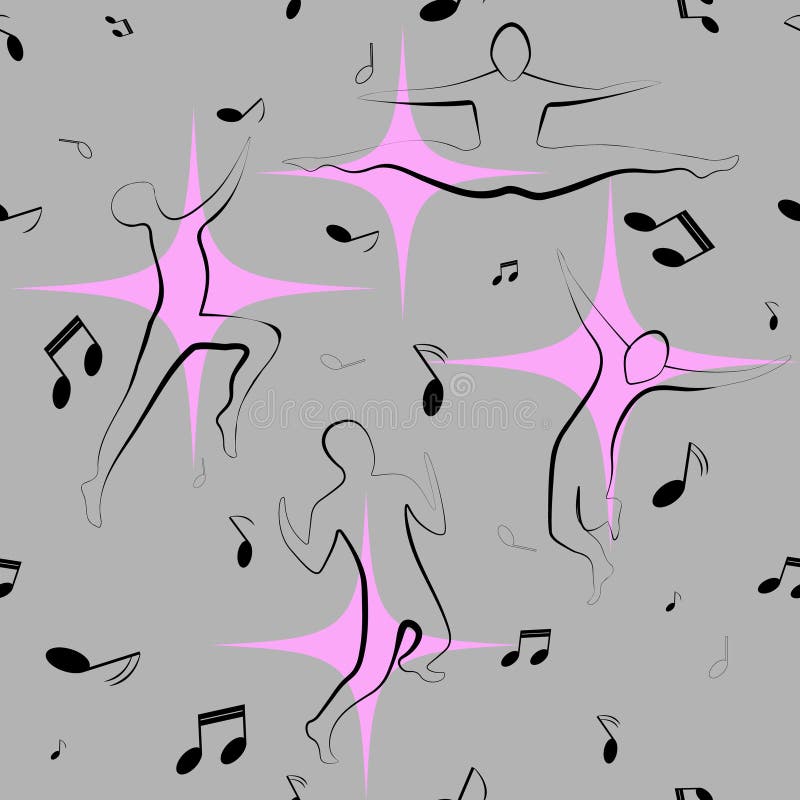 Seamless Pattern of Dancing People and Musical Notes Stock Illustration ...