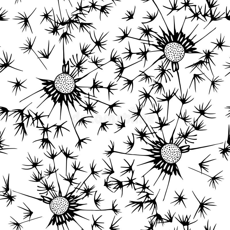 Seamless Pattern of Dandelion . Hand-drawn Floral Background. Bl Stock ...