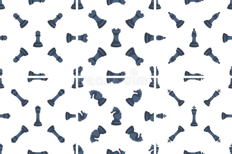 Seamless Pattern with Dark Blue Chess Pieces on White Background ...