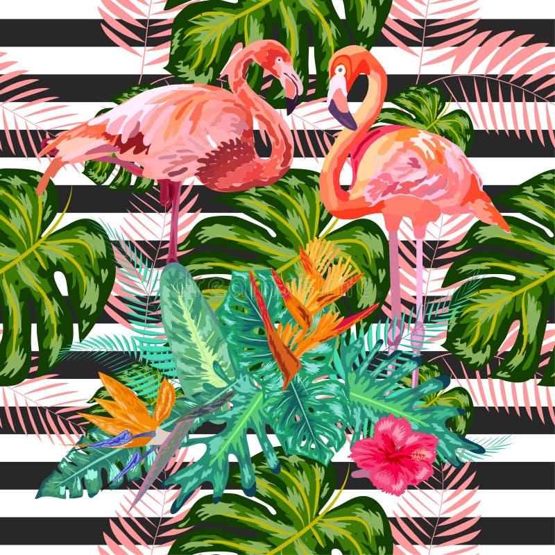 Seamless Pattern with Dark Blue Grunge Stripes and Pink Flamingo. Pink ...