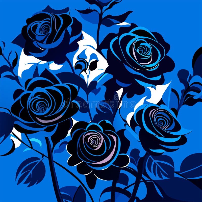 Seamless Pattern with Dark Blue Roses on a Blue Background. AI ...