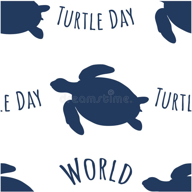 Seamless Pattern Dark Blue Silhouette of Turtle and Text - World Turtle ...
