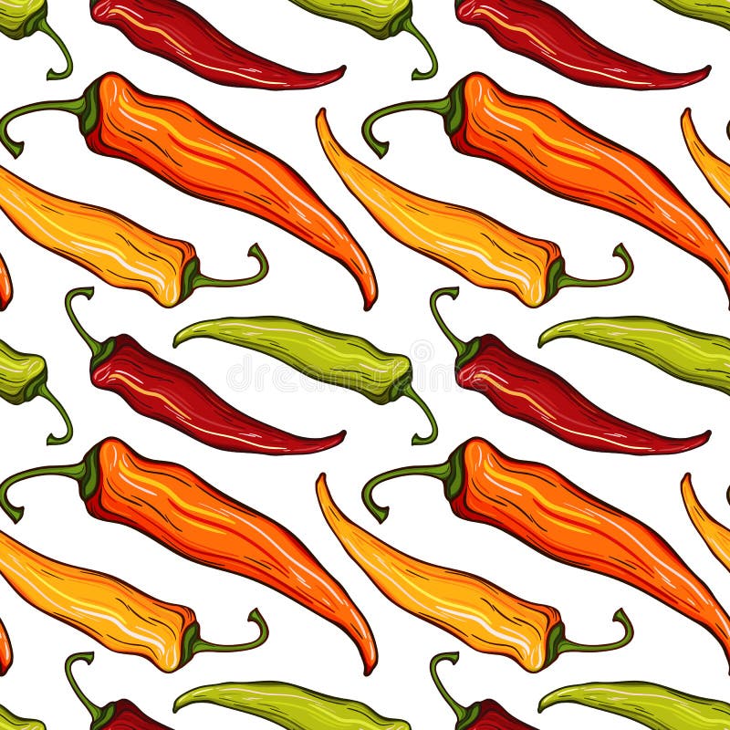Seamless Pattern with Decorative Chili Peppers Stock Vector ...