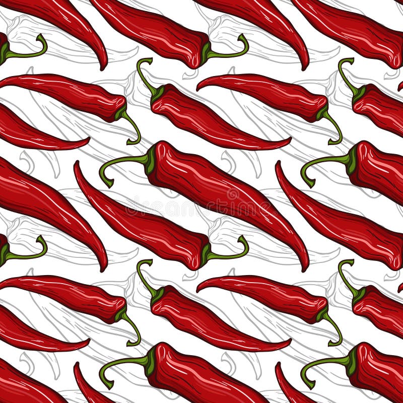Seamless Pattern with Decorative Chili Peppers Stock Vector ...