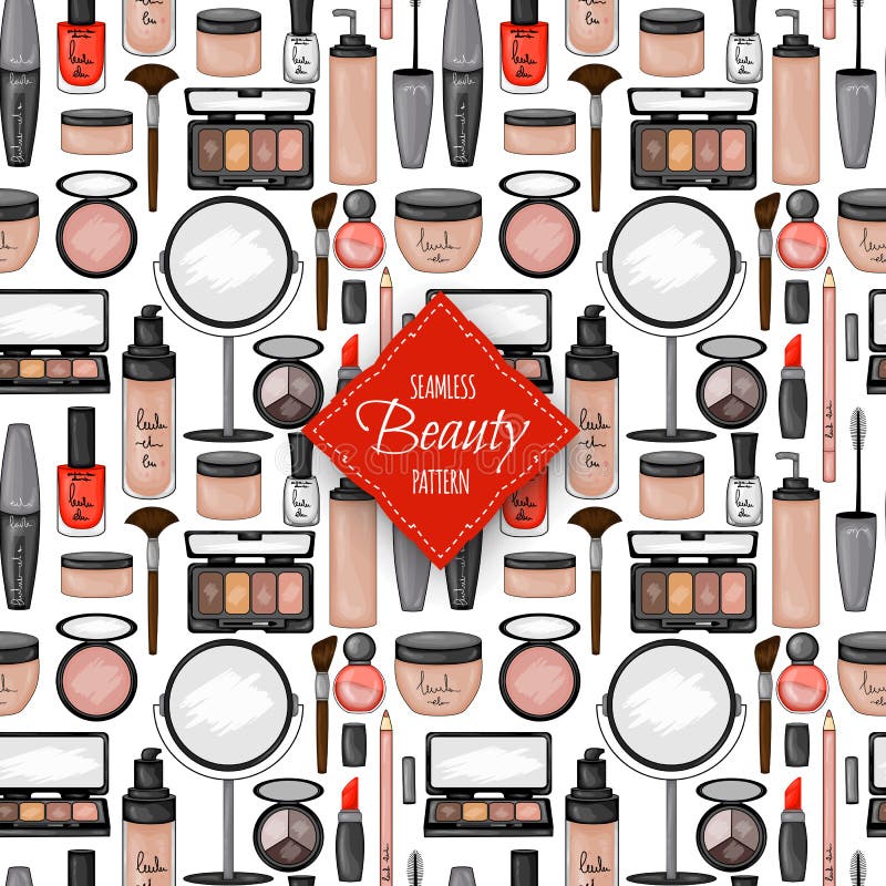 Seamless Pattern with Decorative Cosmetics. Cartoon Style. Vector ...