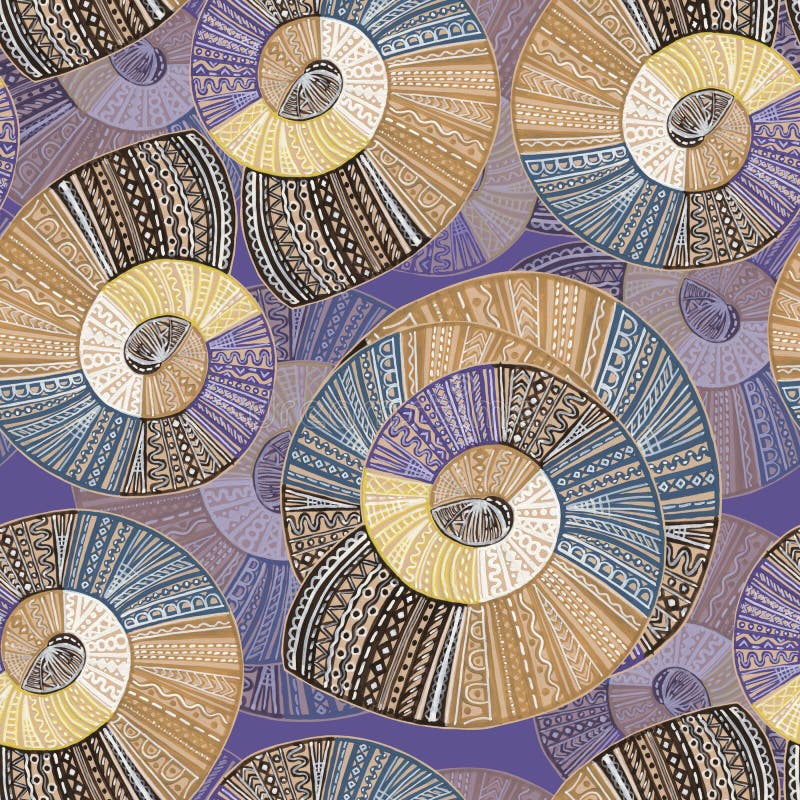 Seamless Pattern with Decorative Forest Shell on Violet Background ...