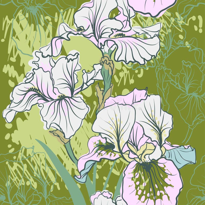 Seamless Pattern with Decorative Iris Flower in Retro Colors. Stock ...