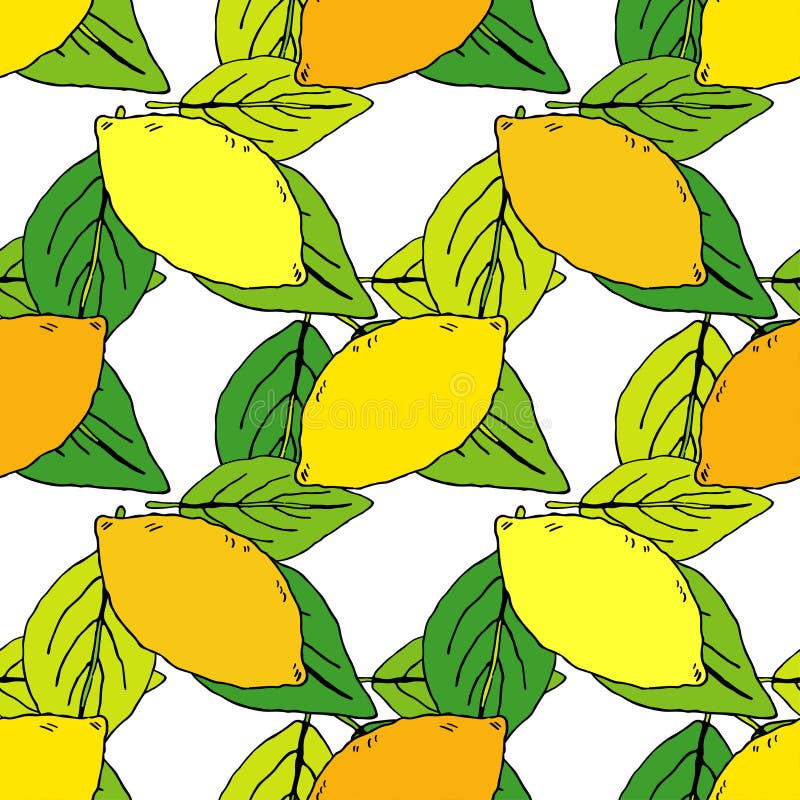 Seamless Pattern with Decorative Lemons. Cute Cartoon. Summer Garden ...
