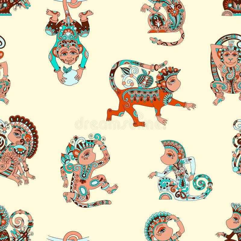 Seamless Pattern with Decorative Monkey Animal Stock Vector ...