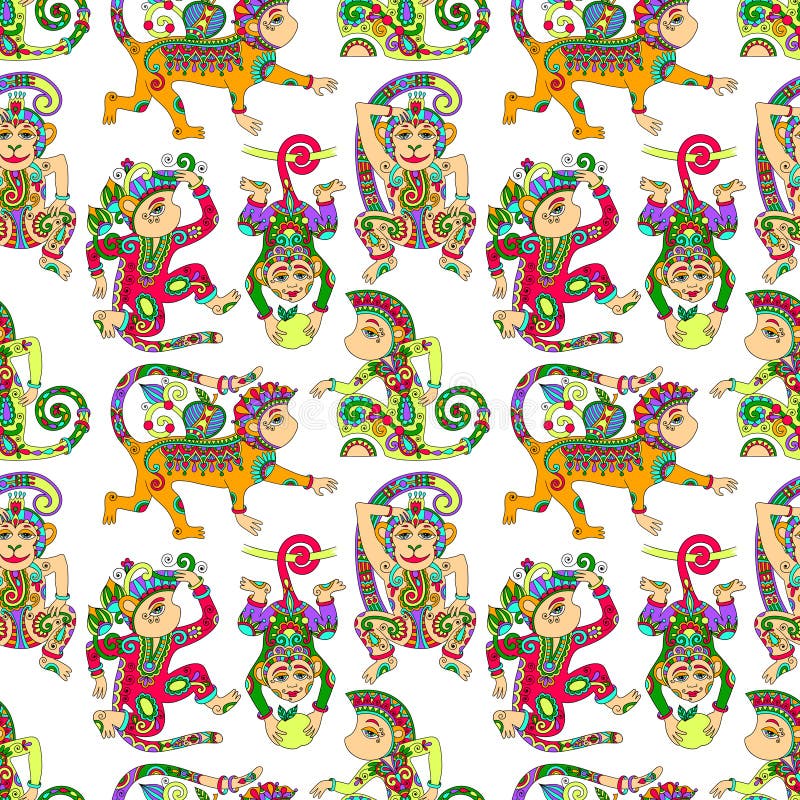 Seamless Pattern with Decorative Monkey Animal Stock Vector ...