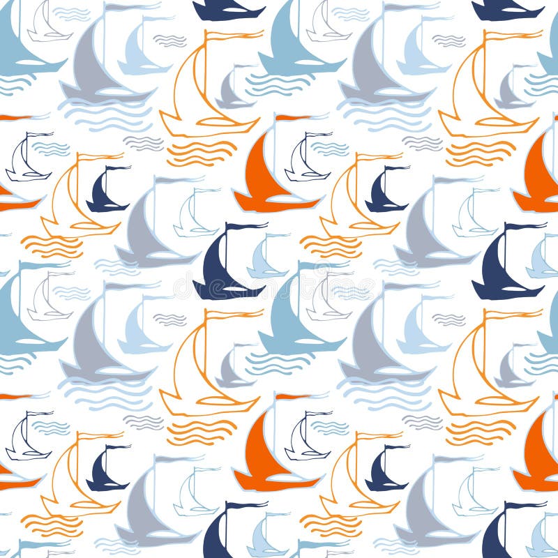 Seamless Pattern with Decorative Sailing Ships on Stock Vector ...