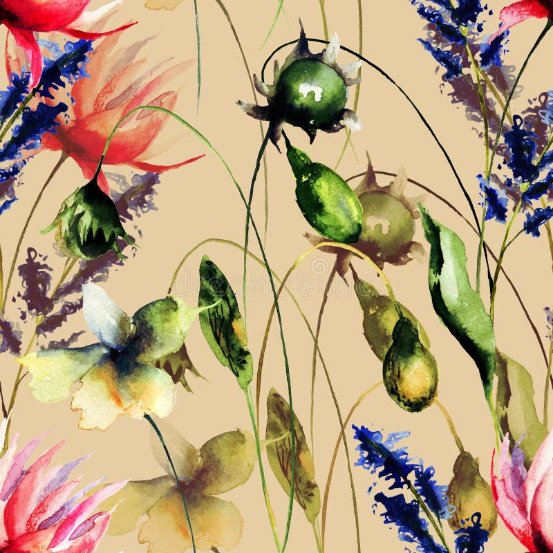 Seamless Pattern With Decorative Summer Flowers Stock Illustration ...