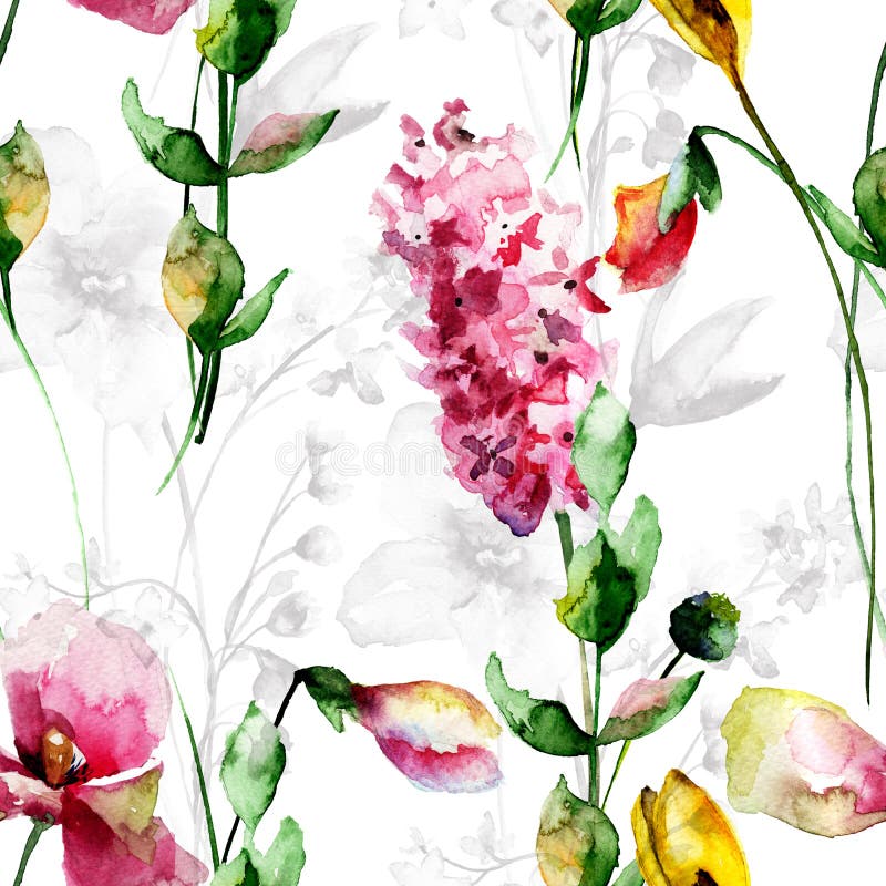 Seamless Pattern with Decorative Summer Flowers Stock Illustration ...