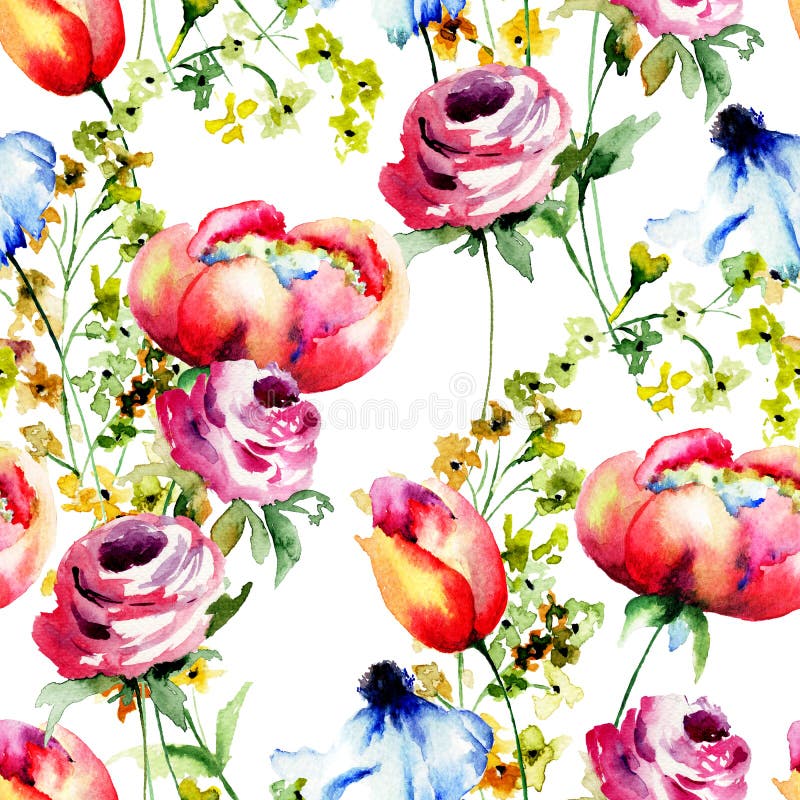 Seamless Pattern with Decorative Summer Flowers Stock Illustration ...