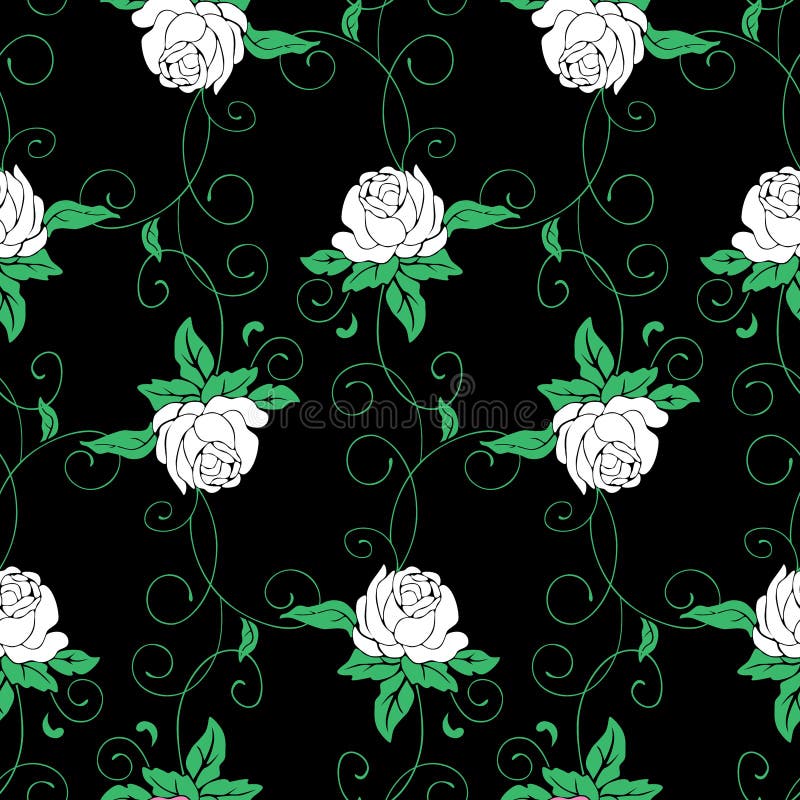 Seamless Pattern of Decorative White Roses Stock Vector - Illustration ...