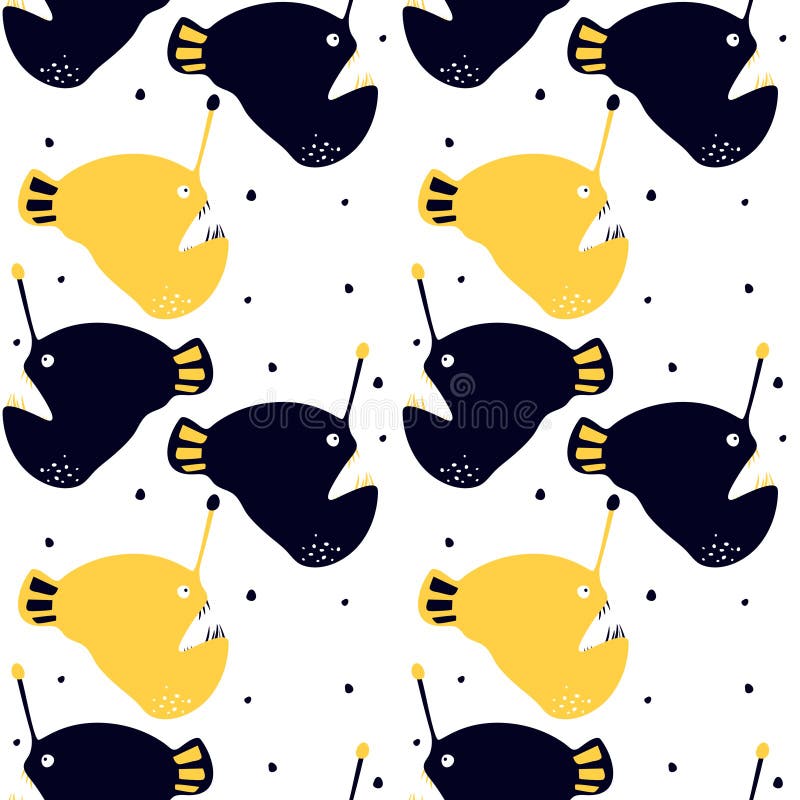 Seamless Pattern with Deep Sea Angler Fish. Stock Vector - Illustration ...