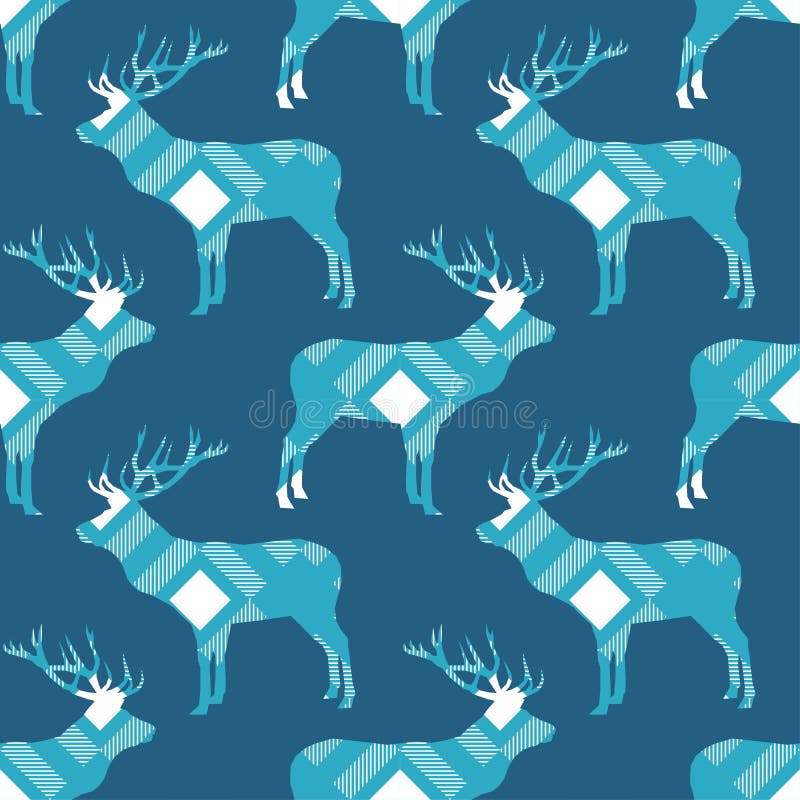 Seamless Pattern with Deer with Plaid Texture. Tartan. Scottish ...