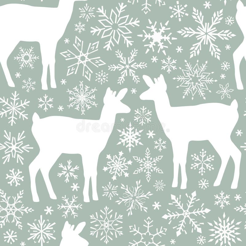 Seamless Pattern with Deers and Snowflakes Stock Vector - Illustration ...