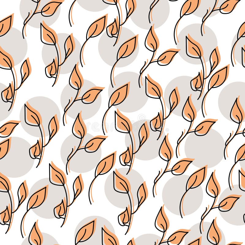 Seamless Pattern of Delicate Doodle Leaves of Orange Color and Gray ...