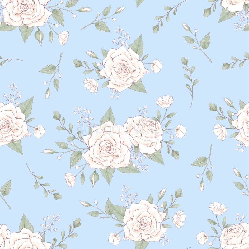 Seamless Pattern of Delicate Roses. Hand Drawing Stock Image - Image of ...
