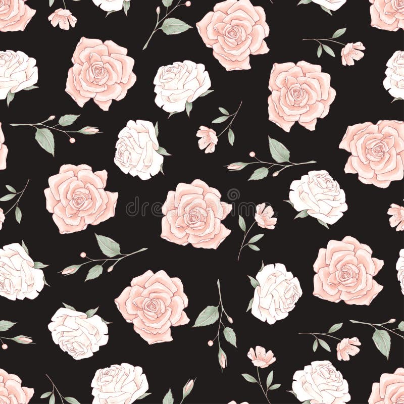 Seamless Pattern of Delicate Roses. Hand Drawing Stock Illustration ...