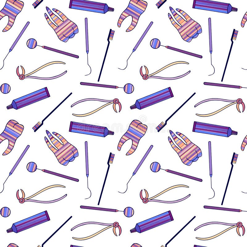 Seamless Pattern. Dental Kit, Teeth, Tools, Tube of Toothpaste ... Seamless Pattern. Dental Kit, Teeth, Tools, Tube of Toothpaste ...