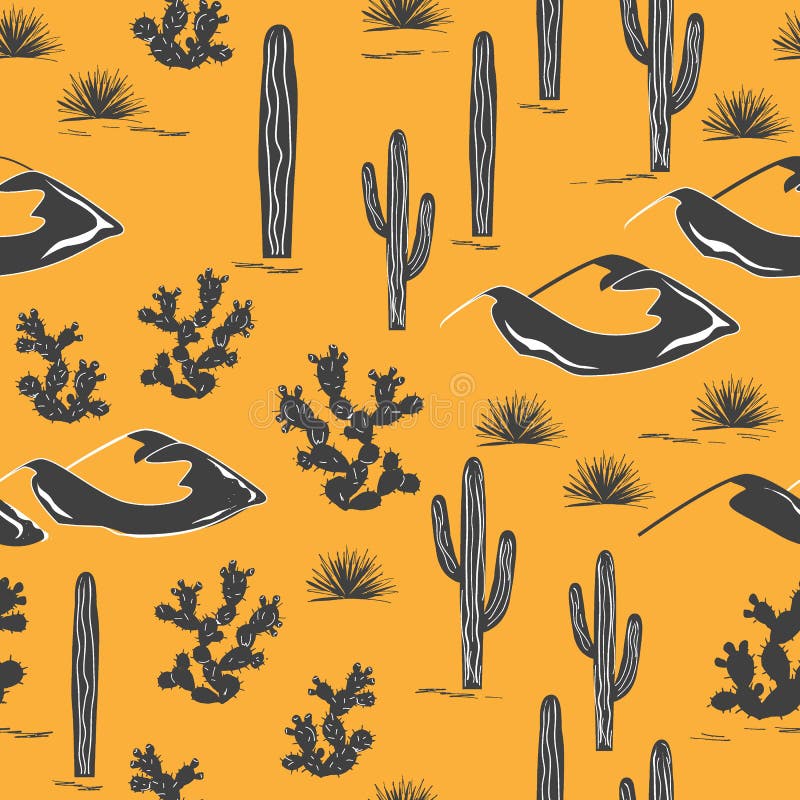 Desert Seamless Pattern with Joshua Trees and Saguaro Cacti. Stock ...