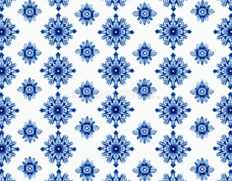 Seamless Pattern Design with Blue Floral Ornaments on White Background ...