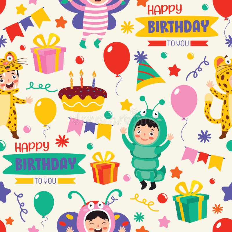 Seamless Pattern Design with Cartoon Character Stock Vector ...